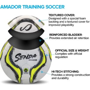 SENDA Amador Training Soccer Ball, Fair Trade Certified, White/Yellow, Size 4 (Ages 8-12)