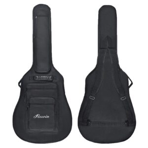 faswin 41 inch acoustic guitar padded gig bag with 6 pockets, pick sampler and guitar strap