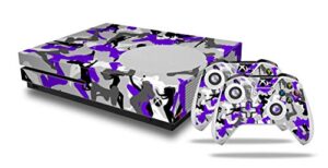 wraptorskinz decal vinyl skin wrap compatible with xbox one s console and controllers - sexy girl silhouette camo purple