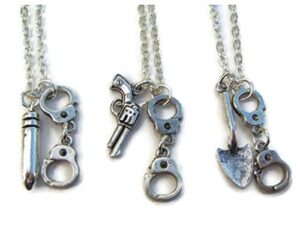 partners in crime necklaces, best friends set, friendship necklace, bff gifts, three sisters, sorority gifts, handcuff jewelry, birthday