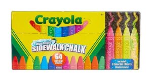 crayola ultimate washable chalk collection (64ct), bulk sidewalk chalk, outdoor chalk for kids, anti-roll sticks, school supplies