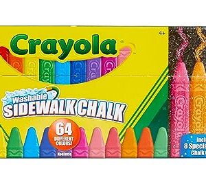 Crayola Ultimate Washable Chalk Collection (64ct), Bulk Sidewalk Chalk, Outdoor Chalk for Kids, Anti-Roll Sticks, School Supplies