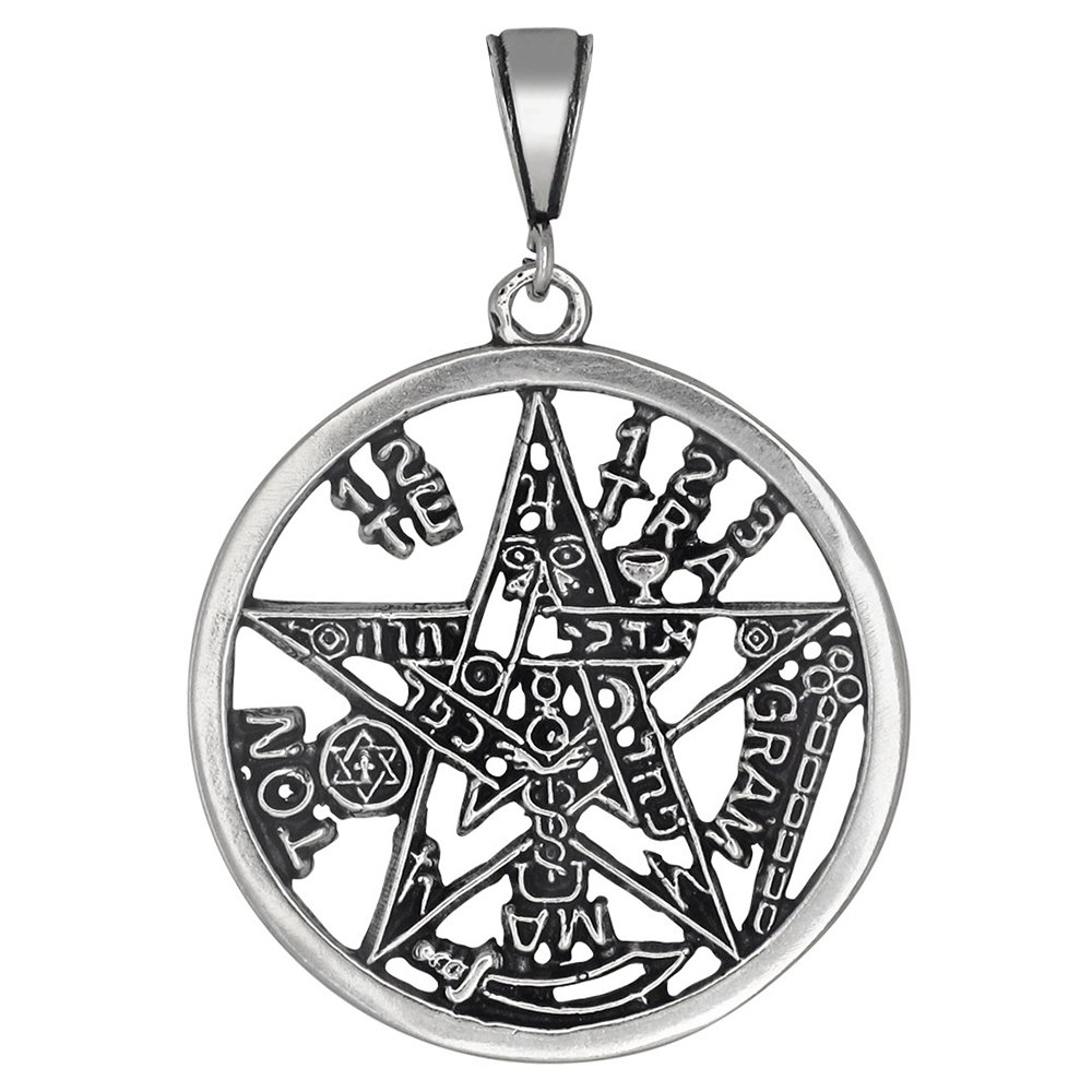 B and S Jewelry Sterling Silver Wiccan Pentagram Tetragrammaton Star Pendant 40mm XL