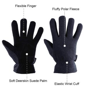 OZERO Winter Gloves, -20°F(-29℃) Cold Proof Thermal Work Glove - Deerskin Suede Leather Palm and Polar Fleece Back with Heatlok Insulated Cotton - Hands Warm in Cold Weather for Women and Men