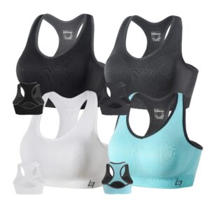 fittin racerback sports bras for women - padded seamless high impact support for yoga gym workout fitness black/grey/blue/white m