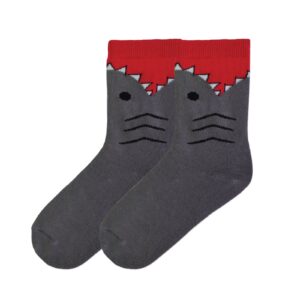 k. bell socks boys' big fun kids novelty crew socks, charcoal shark, shoe size: 7.5-13