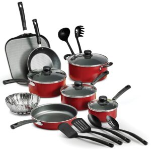 18-piece tramontina primaware nonstick cookware set, (red)