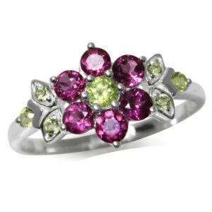 silvershake natural rhodolite garnet and peridot 925 sterling silver flower leaf ring size 8