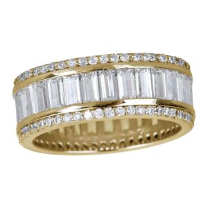 sterling silver yellow baguette & round cut cubic zirconia eternity band emerald ring