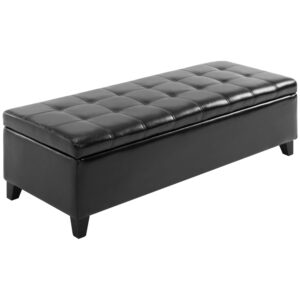 homcom 51" ottoman storage bench, faux leather storage chest with lift top, tufted ottoman with storage for living room, entryway, black