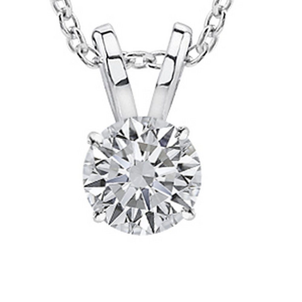 1.5 Carat 14K White Gold Round Diamond 4 Prong Solitaire Pendant Necklace K Color I2 Clarity w/ 18" Silver Chain