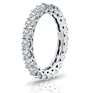 Hoops & Loops Sterling Silver Cubic Zirconia 3mm Round-cut Eternity Band Ring