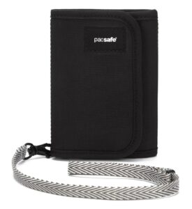 pacsafe rfidsafe v125 anti-theft blocking tri-fold wallet, black