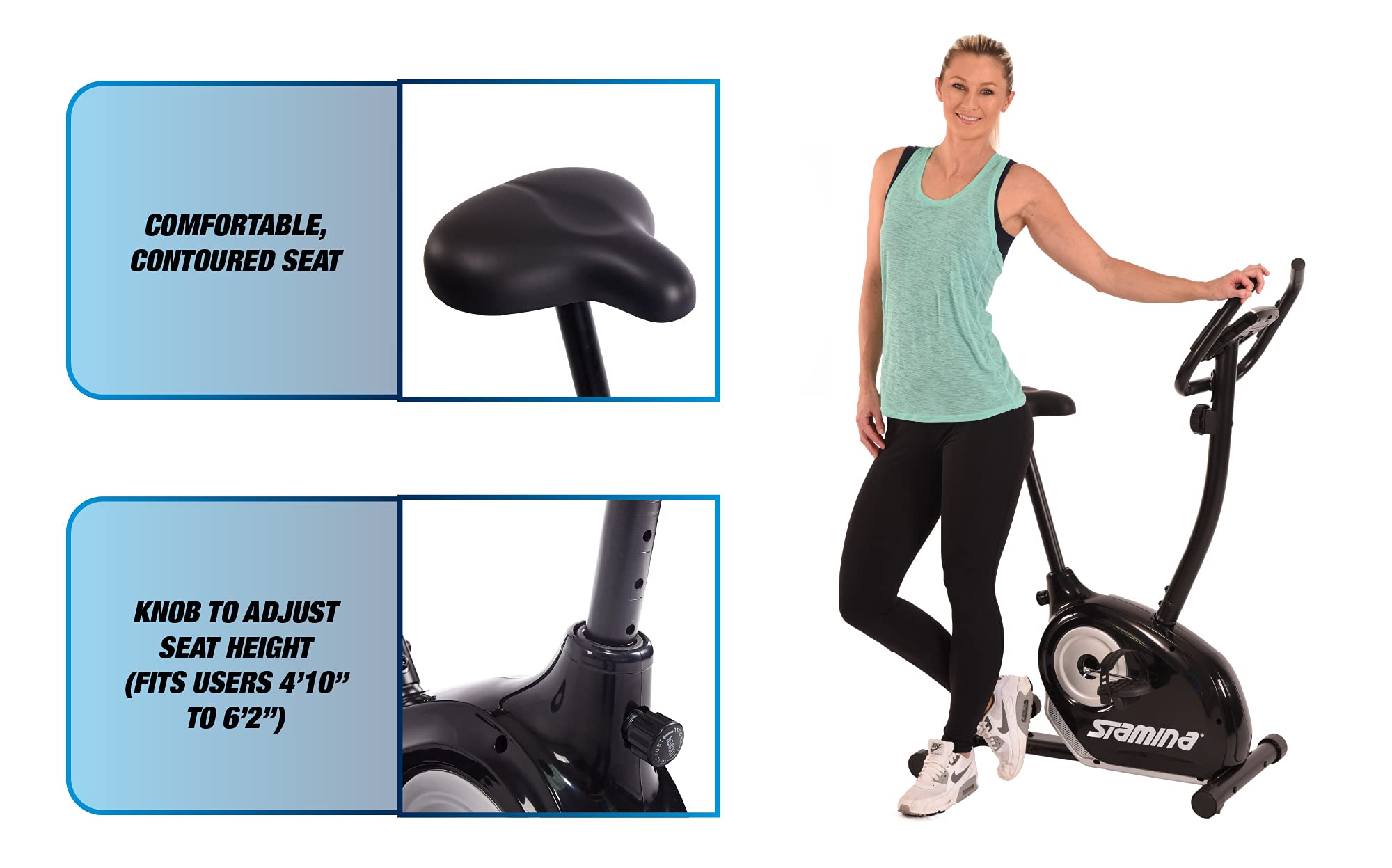 Stamina Magnetic Upright Exercise Bike 1310 - Smart Workout App, No Subscription Required - 8 Levels Smooth, Quiet Magnetic Resistance - Easy-to-Use Fitness Monitor - Integrated Heart Rate Sensors