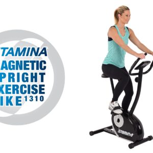 Stamina Magnetic Upright Exercise Bike 1310 - Smart Workout App, No Subscription Required - 8 Levels Smooth, Quiet Magnetic Resistance - Easy-to-Use Fitness Monitor - Integrated Heart Rate Sensors