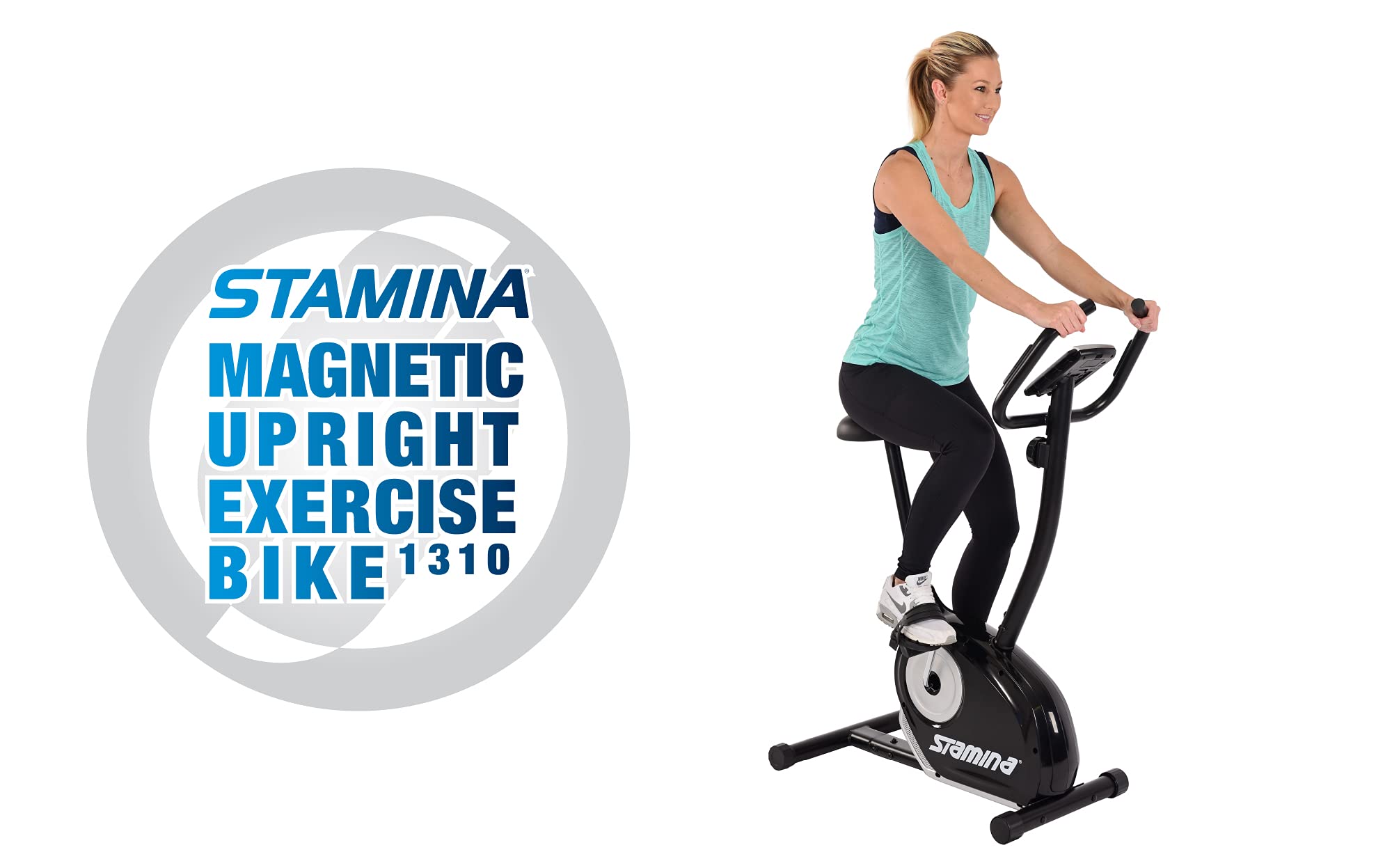 Stamina Magnetic Upright Exercise Bike 1310 - Smart Workout App, No Subscription Required - 8 Levels Smooth, Quiet Magnetic Resistance - Easy-to-Use Fitness Monitor - Integrated Heart Rate Sensors