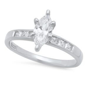 marquise-cut cz solitaire 2.9mm sterling silver square cz engagement ring, sz. 7 made in italy + bonus cloth