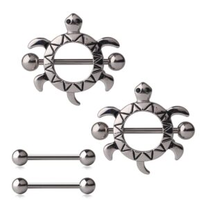 ruifan nipple shield rings dangle tortoise & nipple barbell bar retainer 316l surgical steel body piercing 14g 4pcs