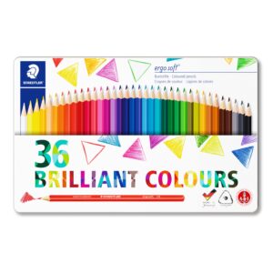 staedtler 157 m36 ergosoft triangular colouring pencils - assorted colours (tin of 36 pencils)