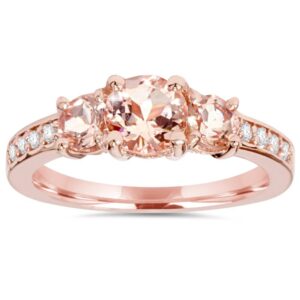 p3 pompeii3 1 1/2ct morganite & diamond 3-stone engagement ring 14k rose gold - size 10