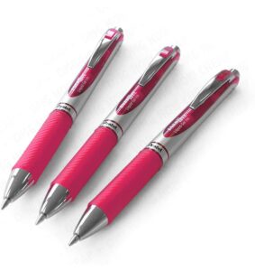 pentel energel xm bl77 - retractable liquid gel ink pen - 0.7mm - 54% recycled - pink - pack of 3