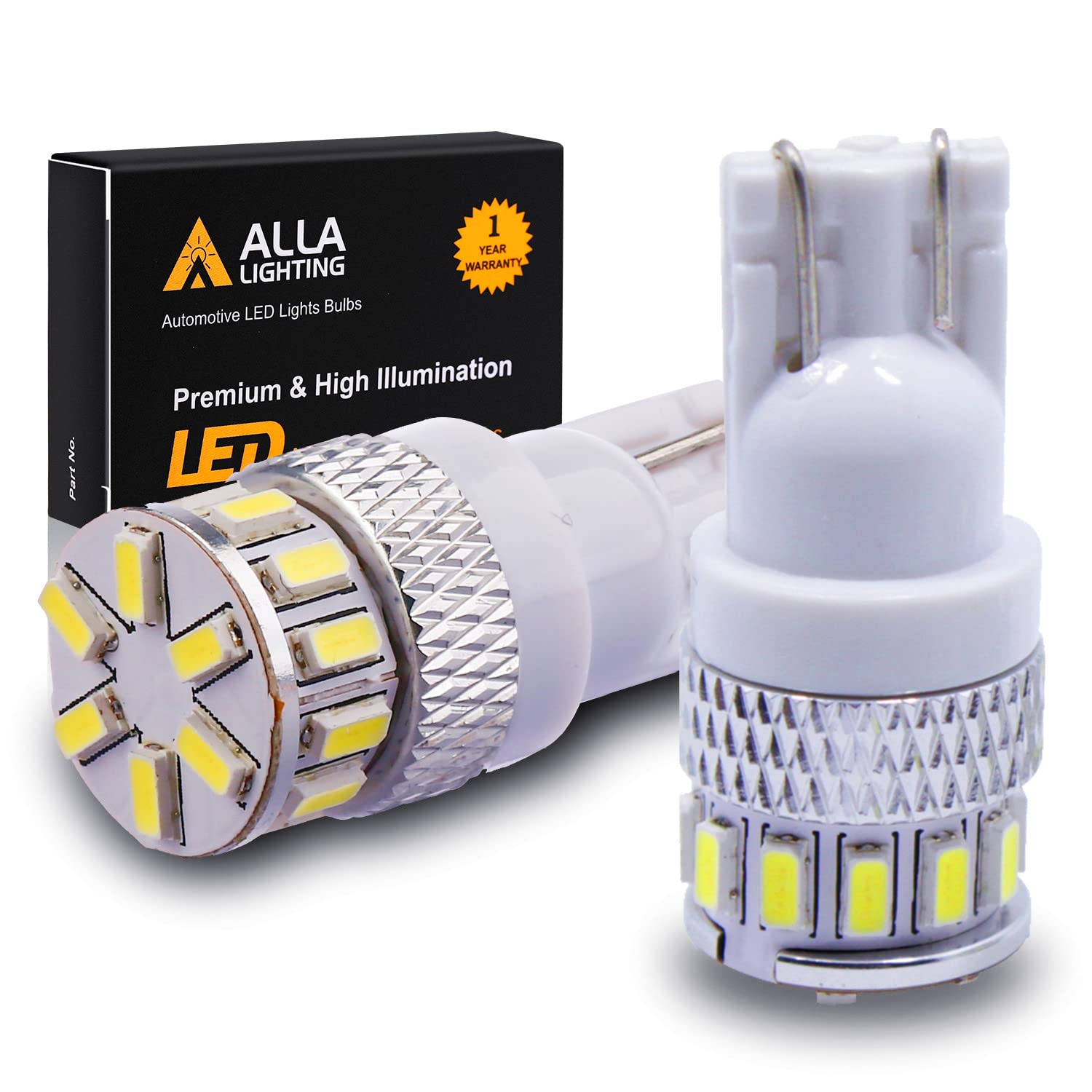 Alla Lighting Newest T10 Wedge 194 168 2825 W5W LED Bulbs, 6000K White License, Reverse, Trunk, Marker, Parking, Door, Map, Dome Lights Lamps, 360° Light 4014 18-SMD Super Bright 558 161 175