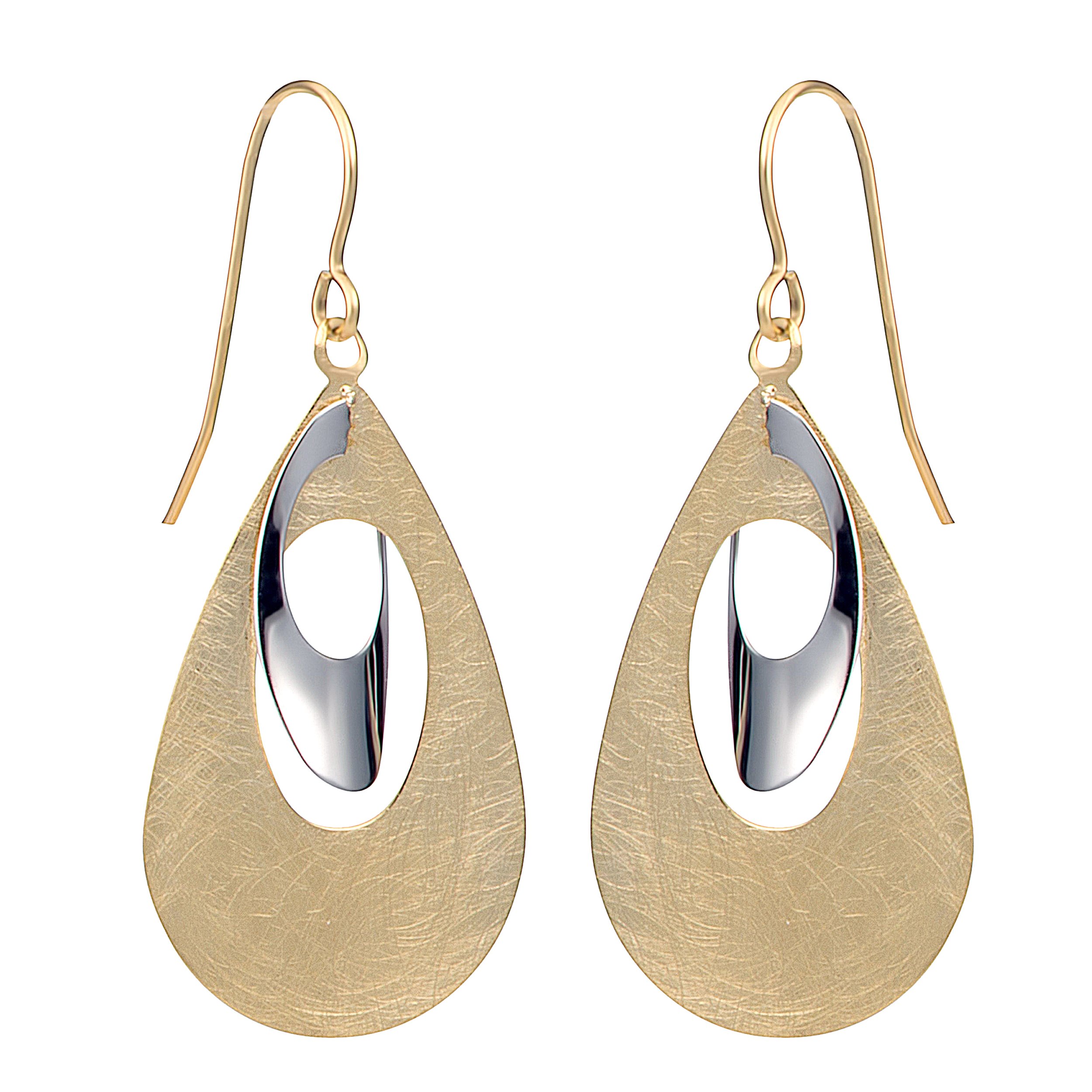 Kooljewelry 14k Two-tone Gold Teardrop Earrings