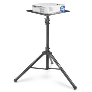 pyle projector stand - height & angle adjustable tripod stand - hold laptops, computers, dj equipment & projectors - heavy duty - perfect for stage, studio, & office events - extends 42’’ to 55",black