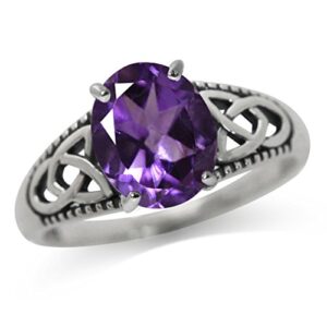 silvershake 2.36ct. natural african amethyst 925 sterling silver triquetra celtic knot solitaire ring size 7