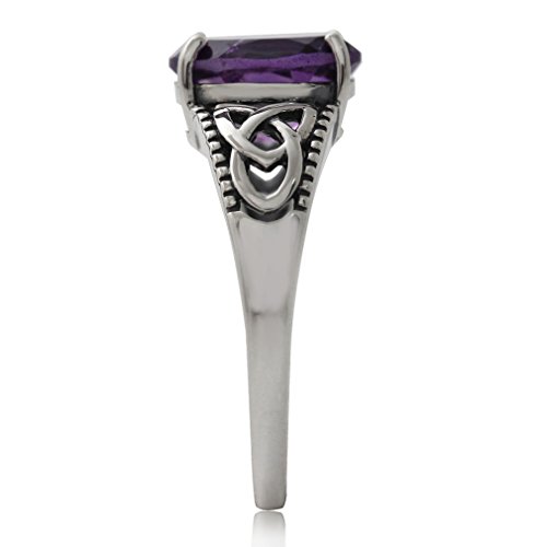 Silvershake 2.36ct. Natural African Amethyst 925 Sterling Silver Triquetra Celtic Knot Solitaire Ring Size 7