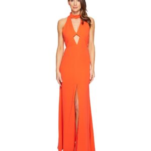 Jill Jill Stuart Women's High Neck Cut Out Gown, Tangerine, 8