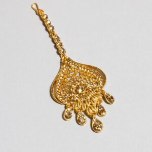 Bindhani Golden Rhinestone Head Piece Maang Tikka & Indian Earrings For Women