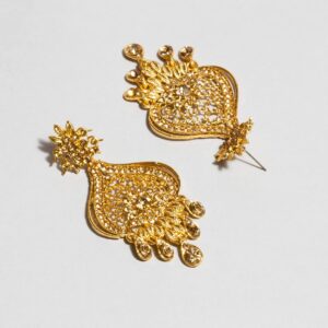 Bindhani Golden Rhinestone Head Piece Maang Tikka & Indian Earrings For Women