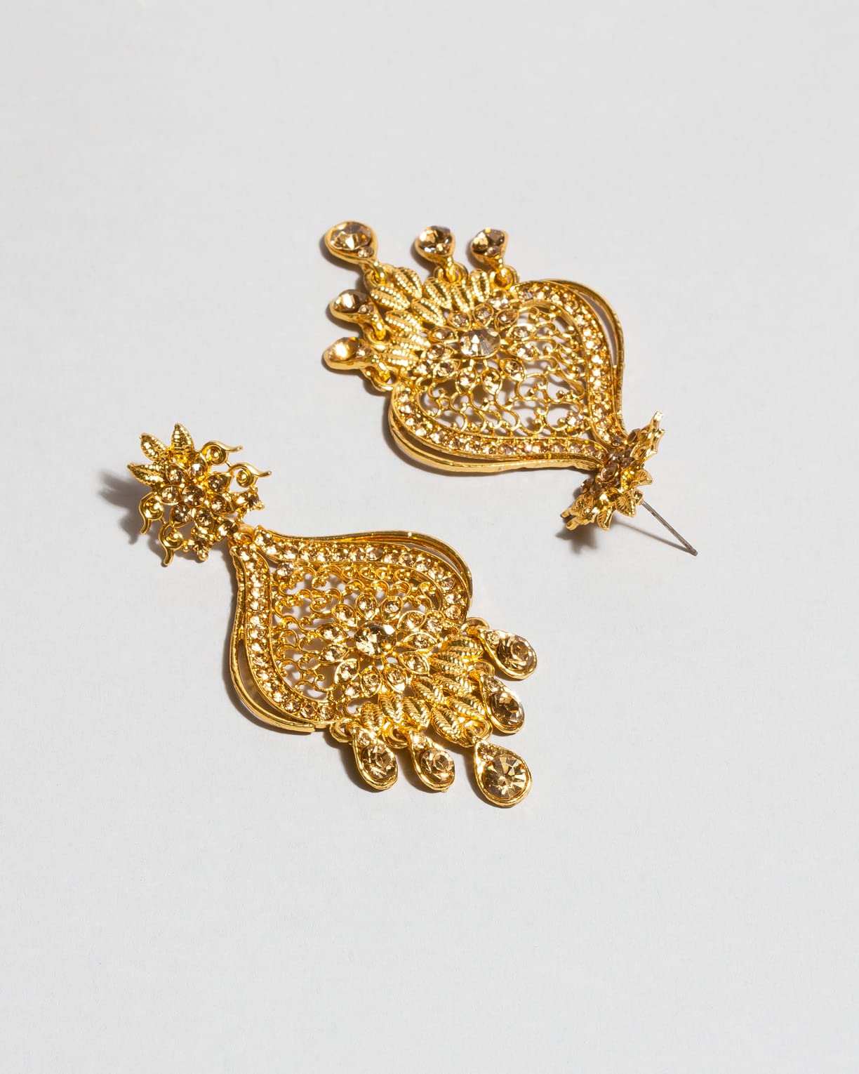 Bindhani Golden Rhinestone Head Piece Maang Tikka & Indian Earrings For Women