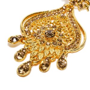 Bindhani Golden Rhinestone Head Piece Maang Tikka & Indian Earrings For Women