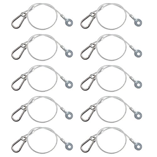 10 Pack Stage Light Safety Cables 66 Pound 11.8" Stainless Steel DJ Lighting Cables (Buckle Ended and 6.3 mm Eyelet Ended)