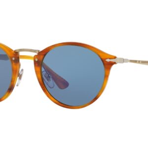 Persol PO3166S Round Sunglasses, Striped Brown/Light Blue, 51 mm