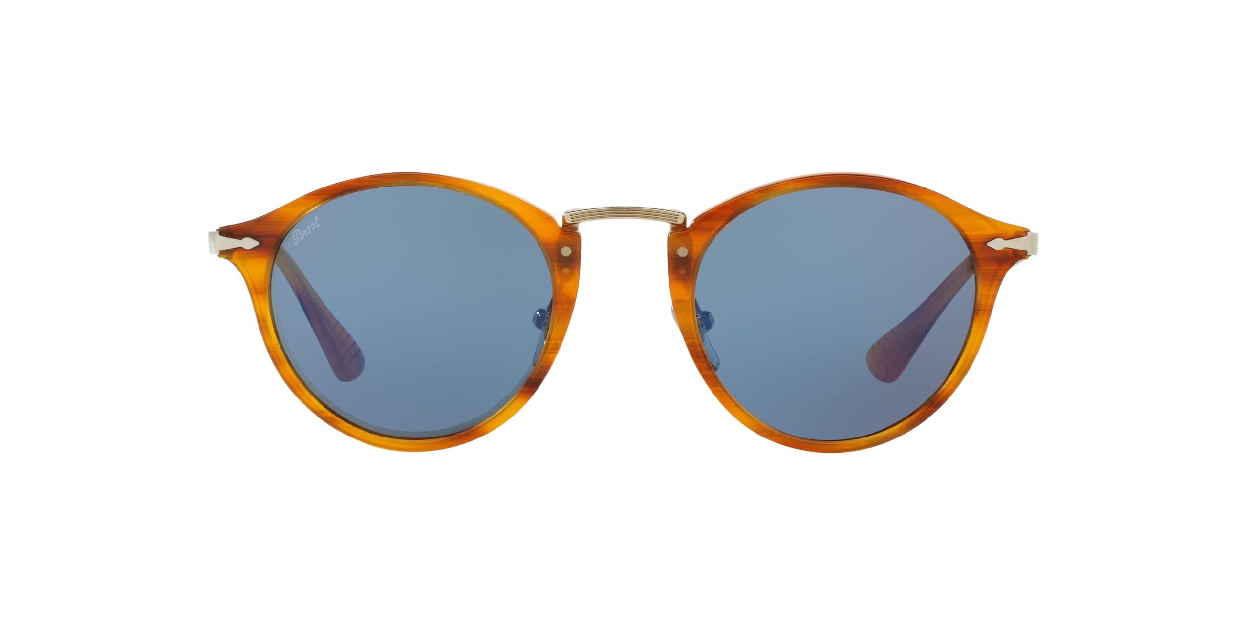 Persol PO3166S Round Sunglasses, Striped Brown/Light Blue, 51 mm