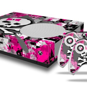 WraptorSkinz Decal Vinyl Skin Wrap Compatible with Xbox One S Console and Controllers - Girly Pink Bow Skull