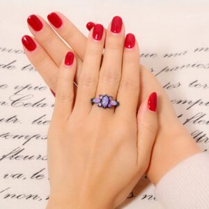 CiNily Black Gold Plated Purple Opal & Amethyst Ring for Women Ladies Big Gemstone Gothic Ring Jewelry Gift Size 7