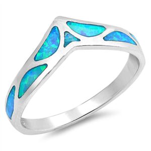 blue simulated opal mosaic chevron thumb ring new .925 sterling silver band size 8