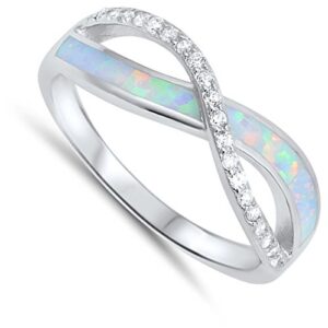 White CZ White Simulated Opal Infinity Ring New .925 Sterling Silver Band Size 10