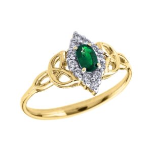 birthstone engagement rings oval emerald and diamond 10k yellow gold trinity knot proposal ring(size 8.25)