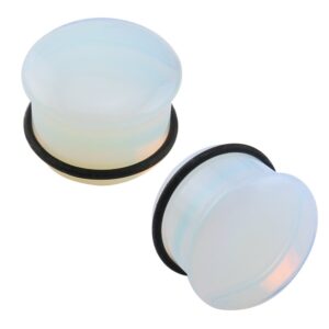 zs single flare clear opalite moonstone ear plugs and tunnels with o-ring stretcher expander pair (0g(8mm))