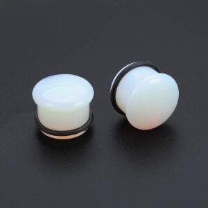 ZS Single Flare Clear Opalite Moonstone Ear Plugs and Tunnels with O-Ring Stretcher Expander Pair (0g(8mm))