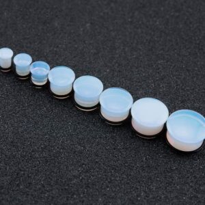 ZS Single Flare Clear Opalite Moonstone Ear Plugs and Tunnels with O-Ring Stretcher Expander Pair (0g(8mm))