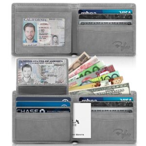 Bryker Hyde Executive 2 ID Window RFID Wallet for Men, Full Grain Leather, Bifold Top Flip, Extra Capacity Travel Wallet (Slate Gray - Distressed Leather, Medium)