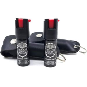 police magnum mini pepper spray self defense- max heat strength oc spray- 2 pack 1/2 ounce holster keychains (black)