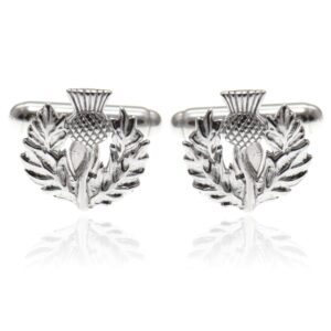 alexander castle 925 sterling silver scottish thistle cufflinks - scottish jewelry silver cuff links for men with jewelry gift box - 15mm x 14mm