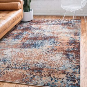 Unique Loom Mystic Collection Area Rug - Seine (8'x 10' Rectangle, Brick Red/ Blue)